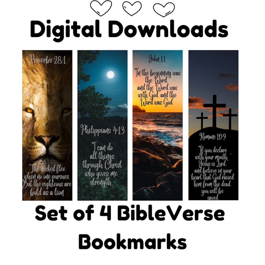 Set of 4 Bible Verse Bookmarks, Bible Verses, Printable Bookmarks ...