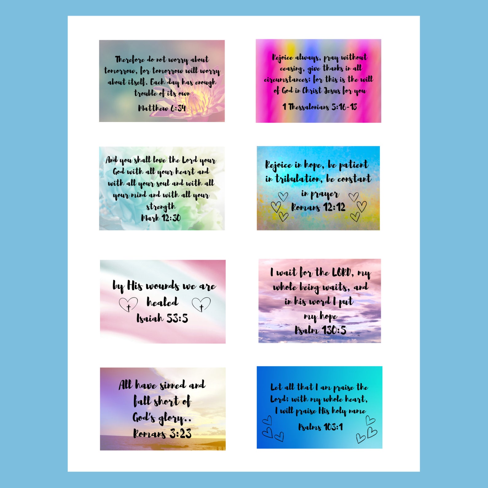 48 Printable Scripture Cards, Bible Verses, Colorful Inspiration Cards ...