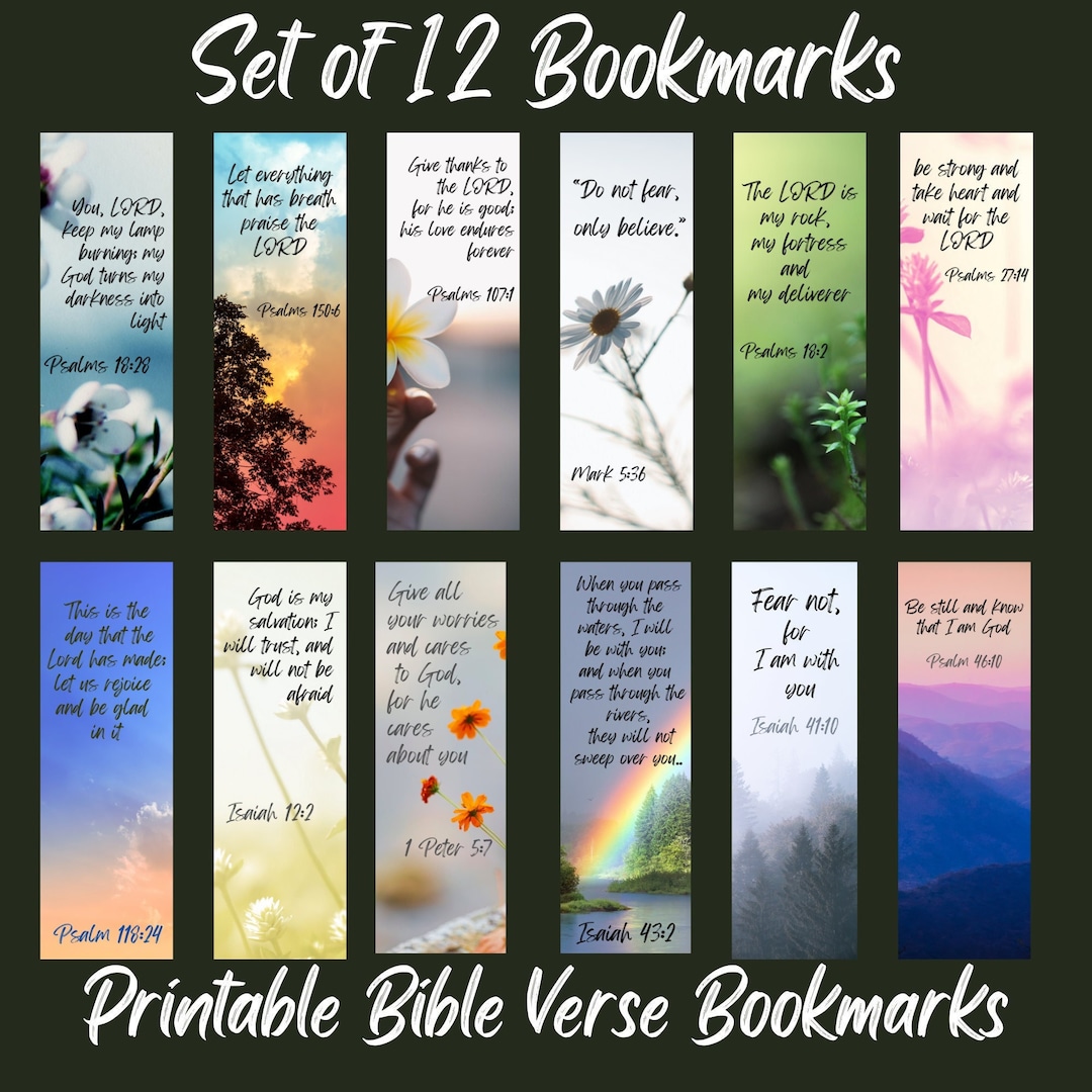 Set of 12 Bookmarks, Bible Verse Bookmarks, Print at Home Bookmarks ...