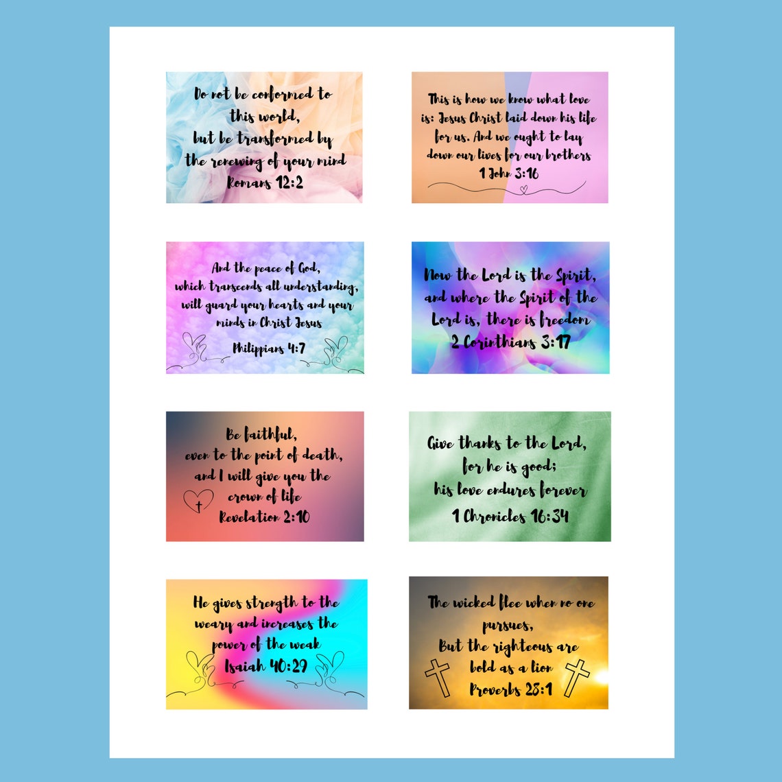 48 Printable Scripture Cards, Bible Verses, Colorful Inspiration Cards ...