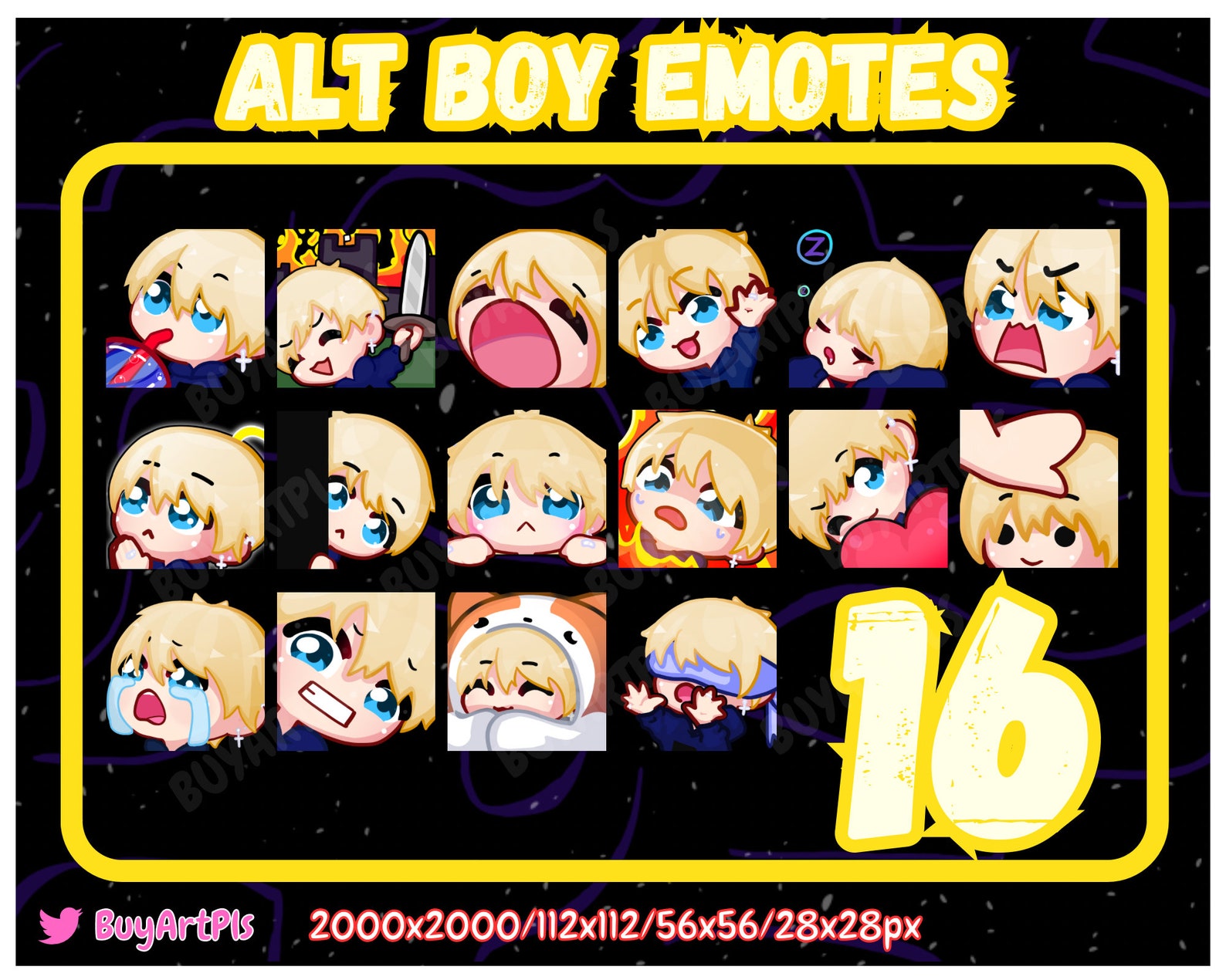 16 Alt BOY EMOTES blond pack for Twitch, Subscriber, Discord, Cool ...