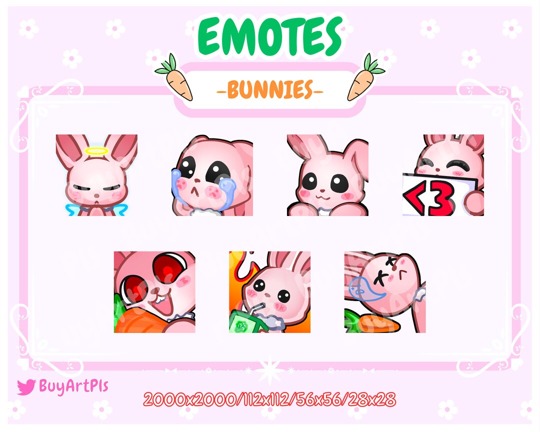 CUTE BUNNY EMOTES ! - for Twitch, Subscriber, Discord, Kawaii Emotes ...