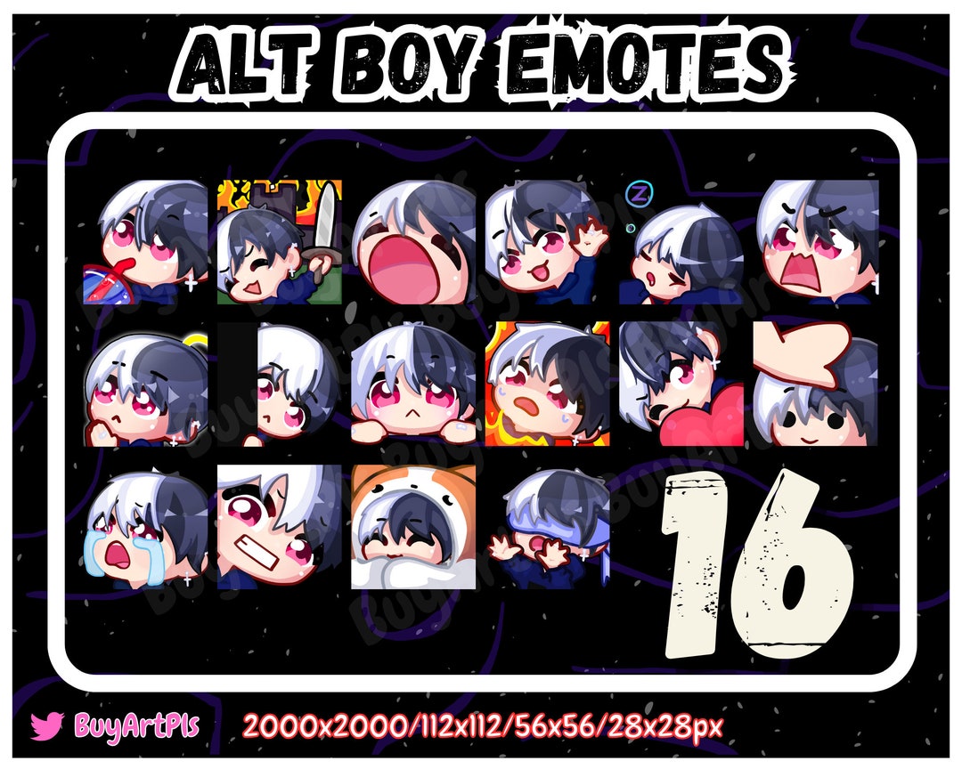 16 ALT BOY EMOTES! (white/black) -pack for Twitch, Subscriber, Discord ...