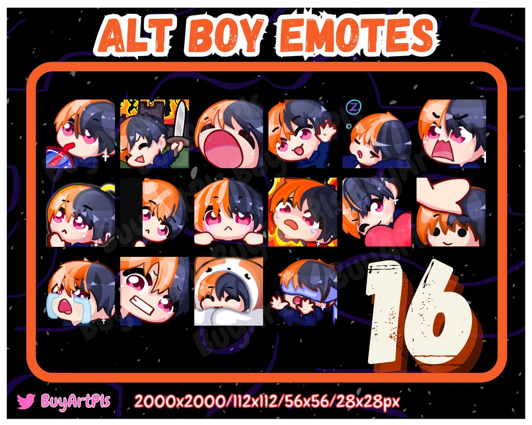 16 Alt BOY EMOTES! (orange/black) -pack for Twitch, Subscriber, Discord ...