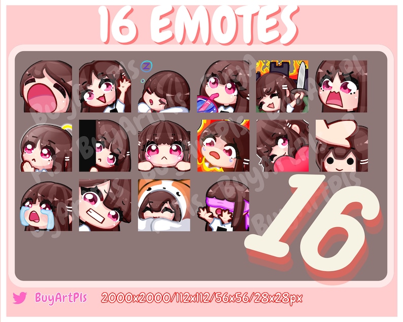 16 GIRL EMOTES for Twitch, Subscriber, Discord, Cute Emote, Twitch Art ...