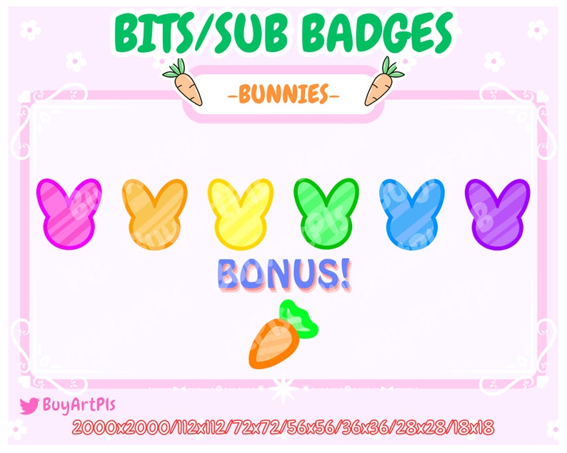 CUTE BUNNY Sub/bit Badges - for Twitch, Subscriber, Discord, Kawaii ...