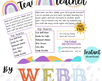 Meet the Teacher Template Rainbow Canva - Etsy