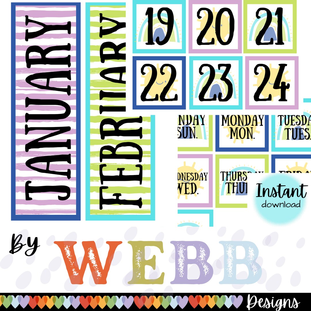 Pocket Chart Calendar Inserts Rainbow, Colorful - Etsy