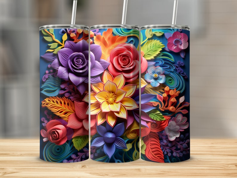 Neon Flowers Tumbler Wrap: Abstract 80s Design (digital Download) - Etsy