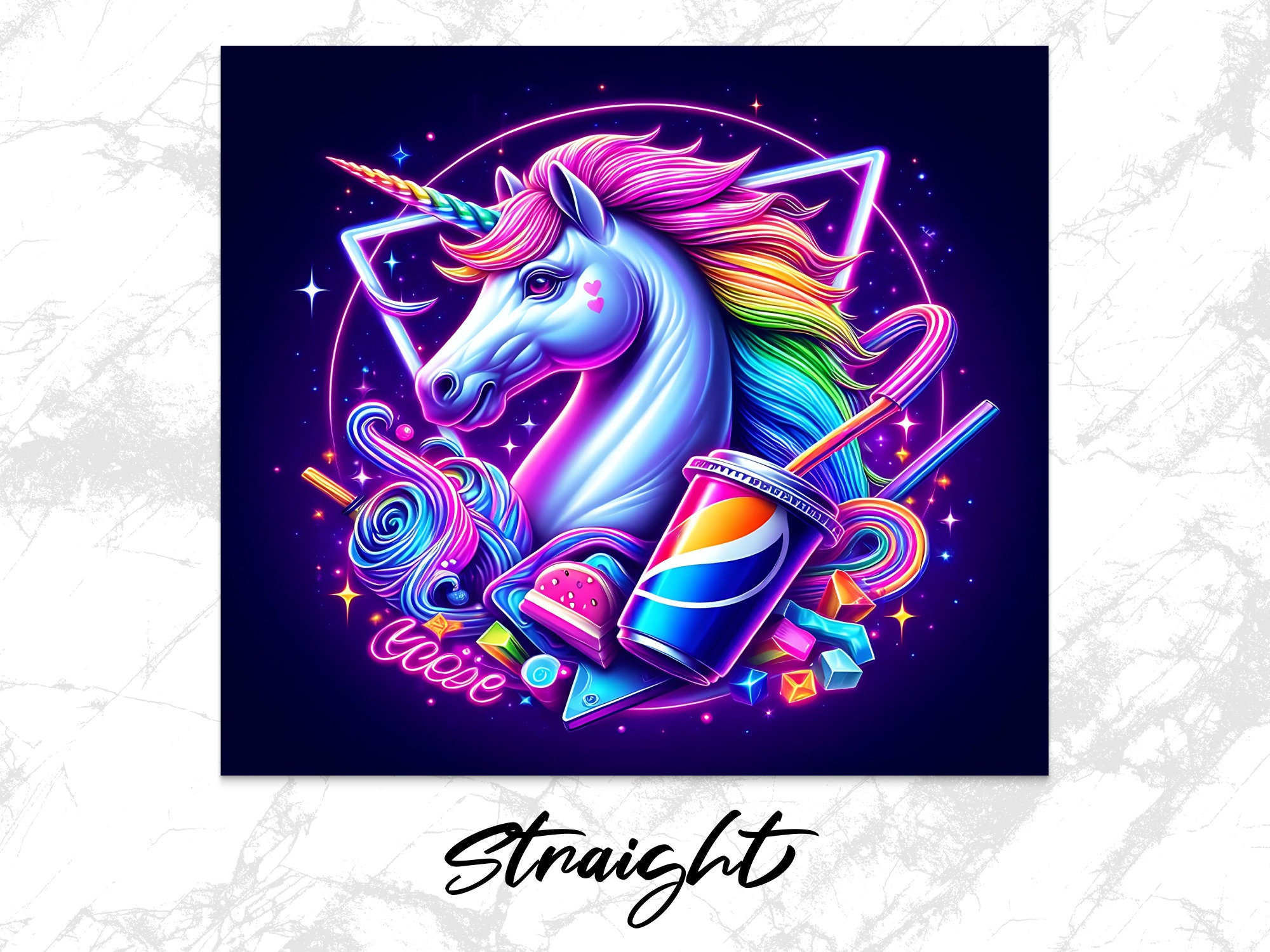 Neon Rainbow Unicorn Tumbler Wrap: 20 Oz Straight Tumbler PNG (digital ...
