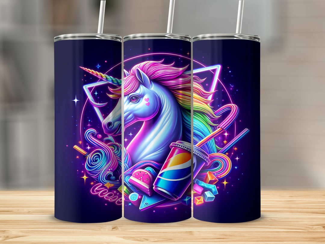 Neon Rainbow Unicorn Tumbler Wrap: 20 Oz Straight Tumbler PNG (digital ...