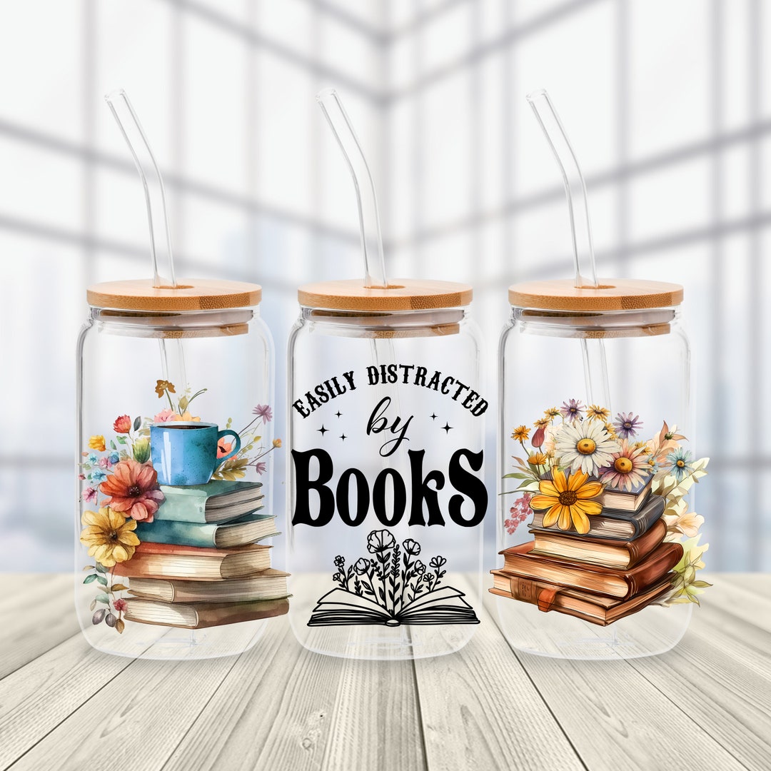 16 Oz Easily Distracted by Book Wrap PNG, Diy Cup, Thoughtful Gifts for ...