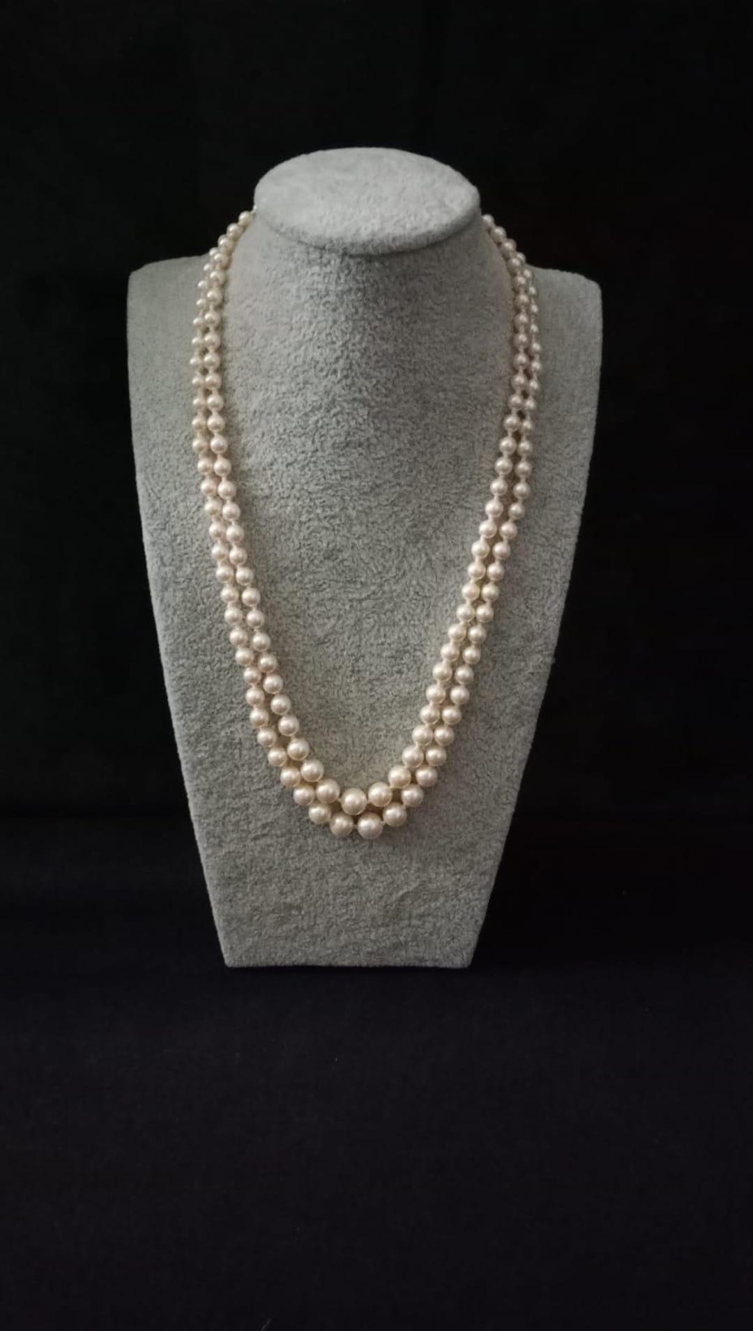Vintage JKA Kohle Cream Faux Pearl Double Strand Necklace With Sterling ...