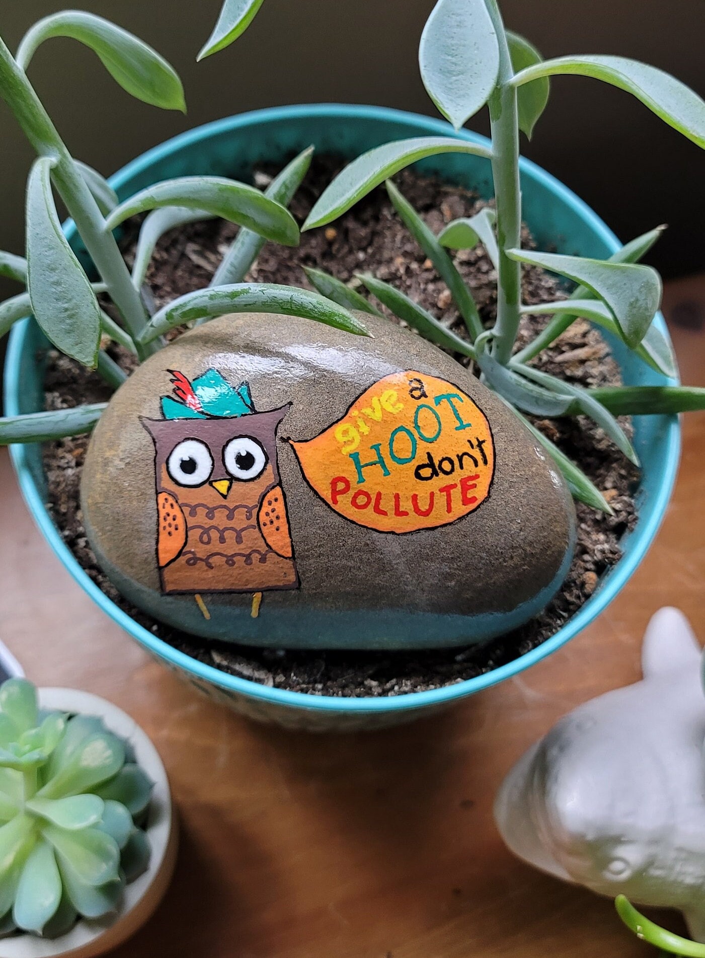 Give a Hoot Don't Pollute / Painted Rock - Etsy