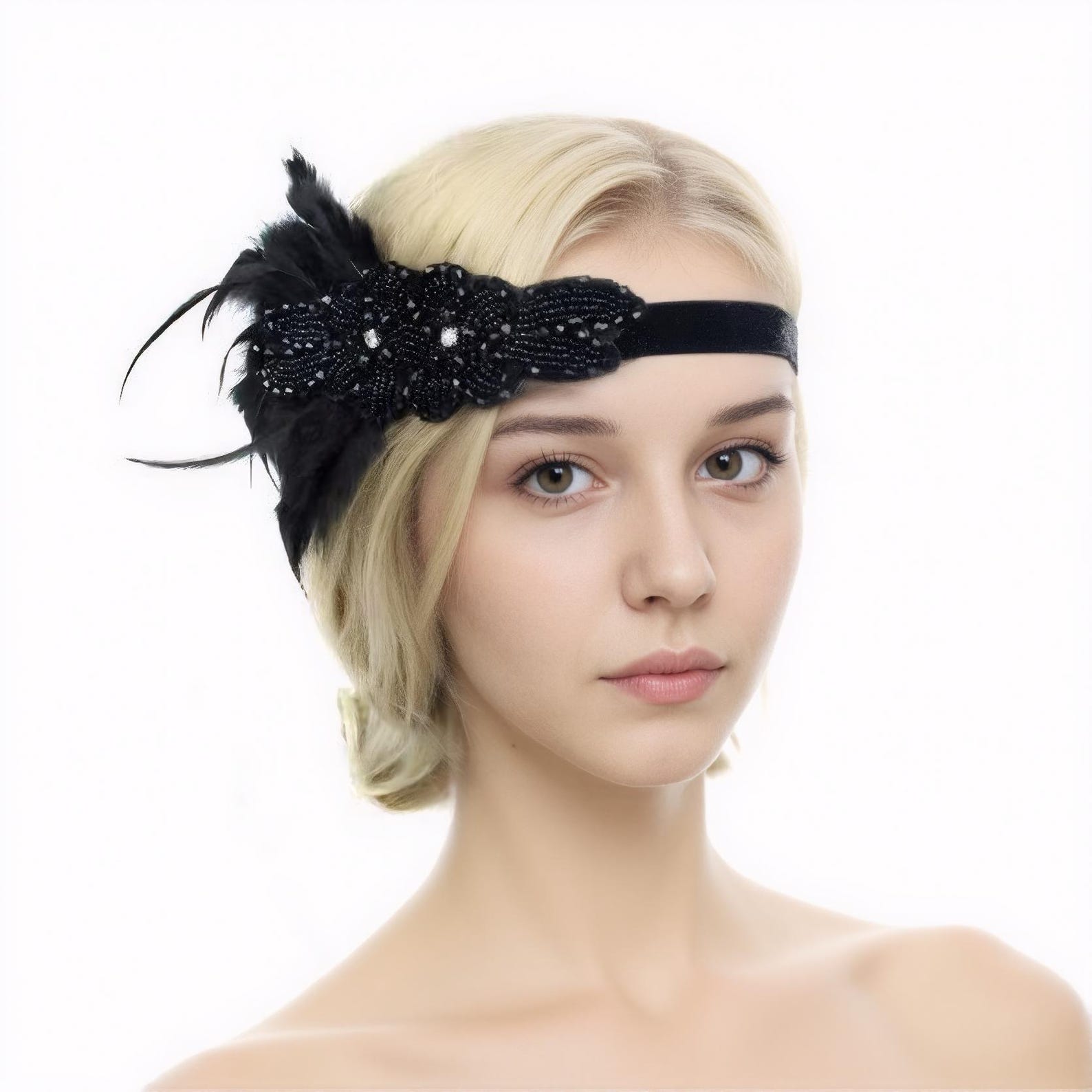Rhinestone Feather Flapper Headband | Art Deco Roaring 20s Headpiece - Etsy