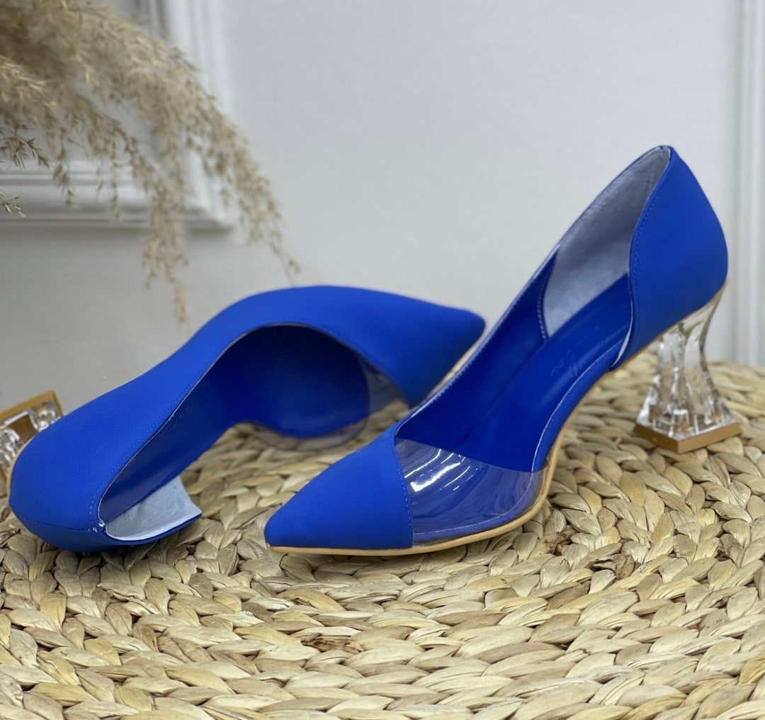 Transparent Shoes Blue Low Heel Shoes Blue Stiletto - Etsy
