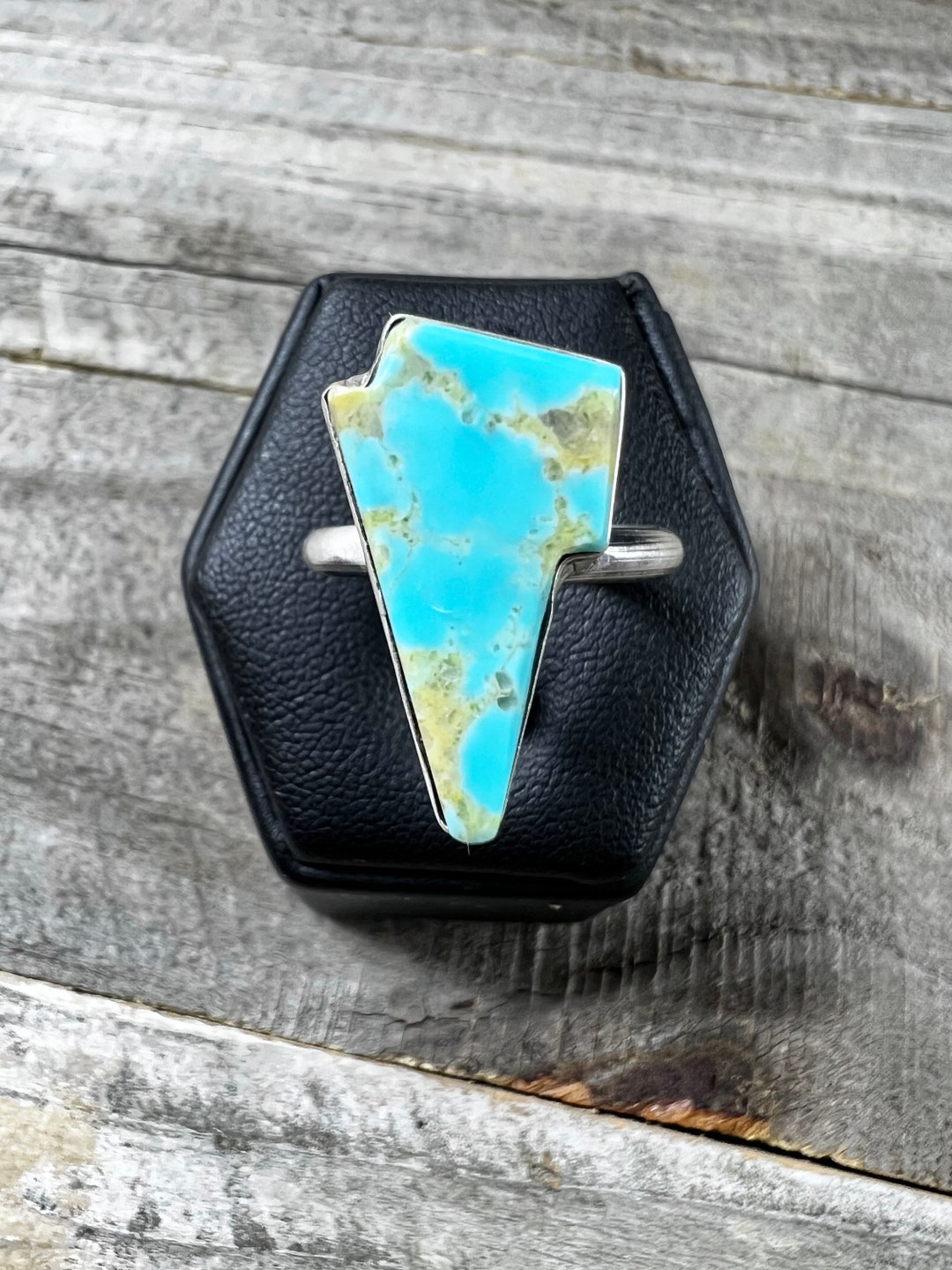 Navajo Made Kingman Turquoise Lightning Bolt Adjustable Ring Size 8 - Etsy