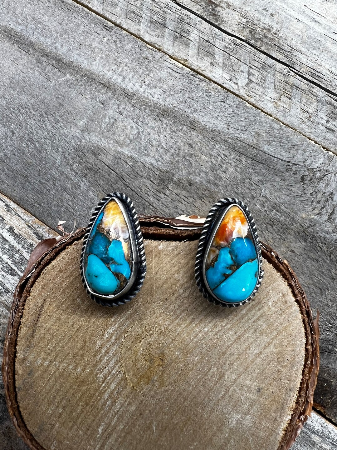 Navajo Made Compressed Turquoise Spiny Oyster Sterling Silver Vintage ...