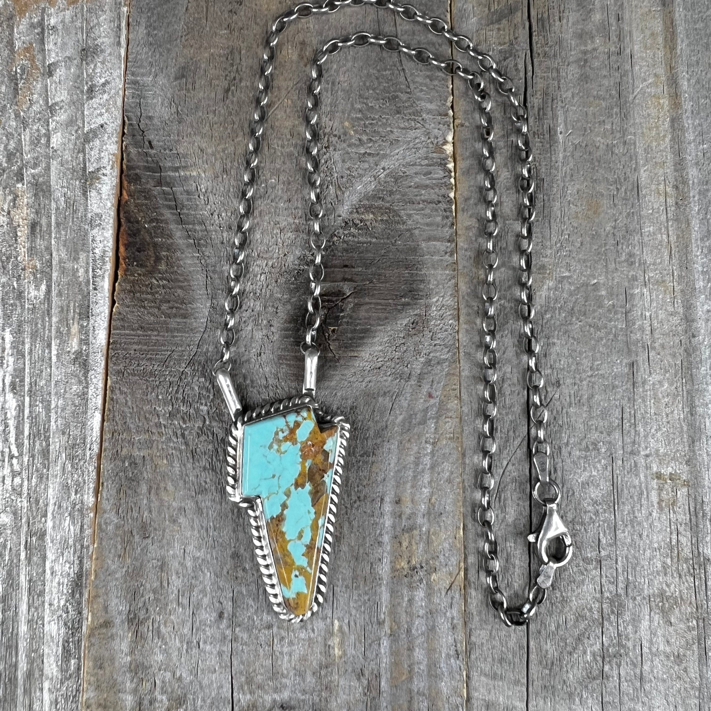 Navajo Made Kingman Turquoise Lightning Bolt Vintage Necklace Donovan ...