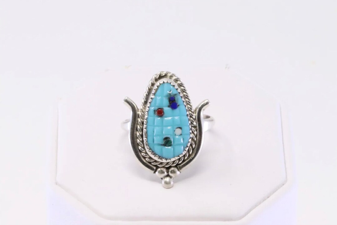 Zuni Handmade Turquoise Corn Cob Ring by B. Etsate Vintage Sterling ...