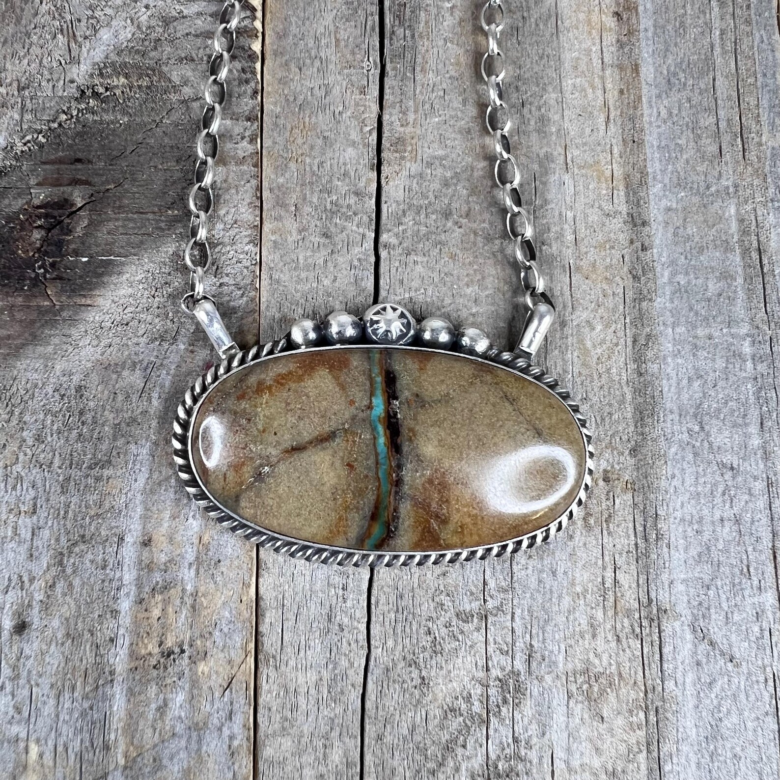 Navajo Made Nevada Boulder Royston Ribbon Sterling Silver Pendant ...