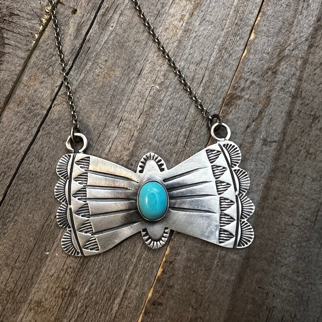 Navajo Made Turquoise Hand Stamped SS Sterling Silver Butterfly ...