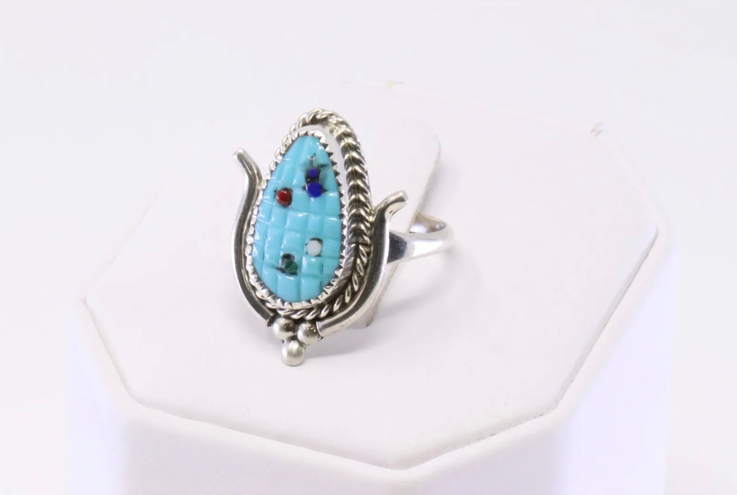 Zuni Handmade Turquoise Corn Cob Ring by B. Etsate Vintage Sterling ...