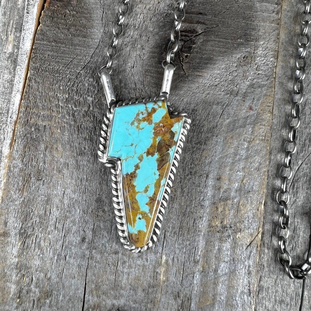 Navajo Made Kingman Turquoise Lightning Bolt Vintage Necklace Donovan ...