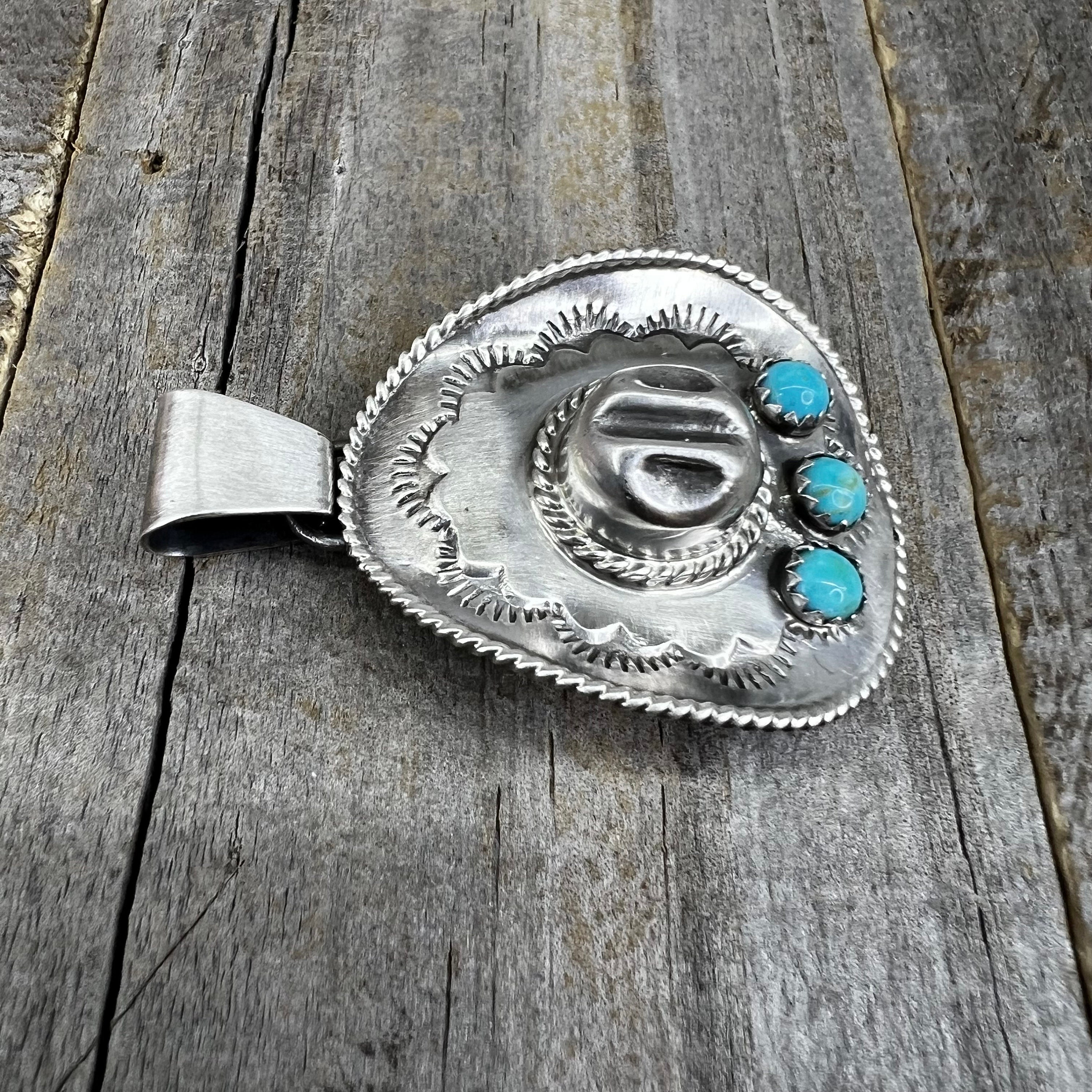 Navajo Made Turquoise Sterling Silver Cowboy Hat Pendant for Necklace ...