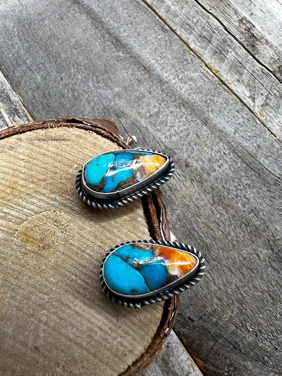 Navajo Made Compressed Turquoise Spiny Oyster Sterlin… - Gem