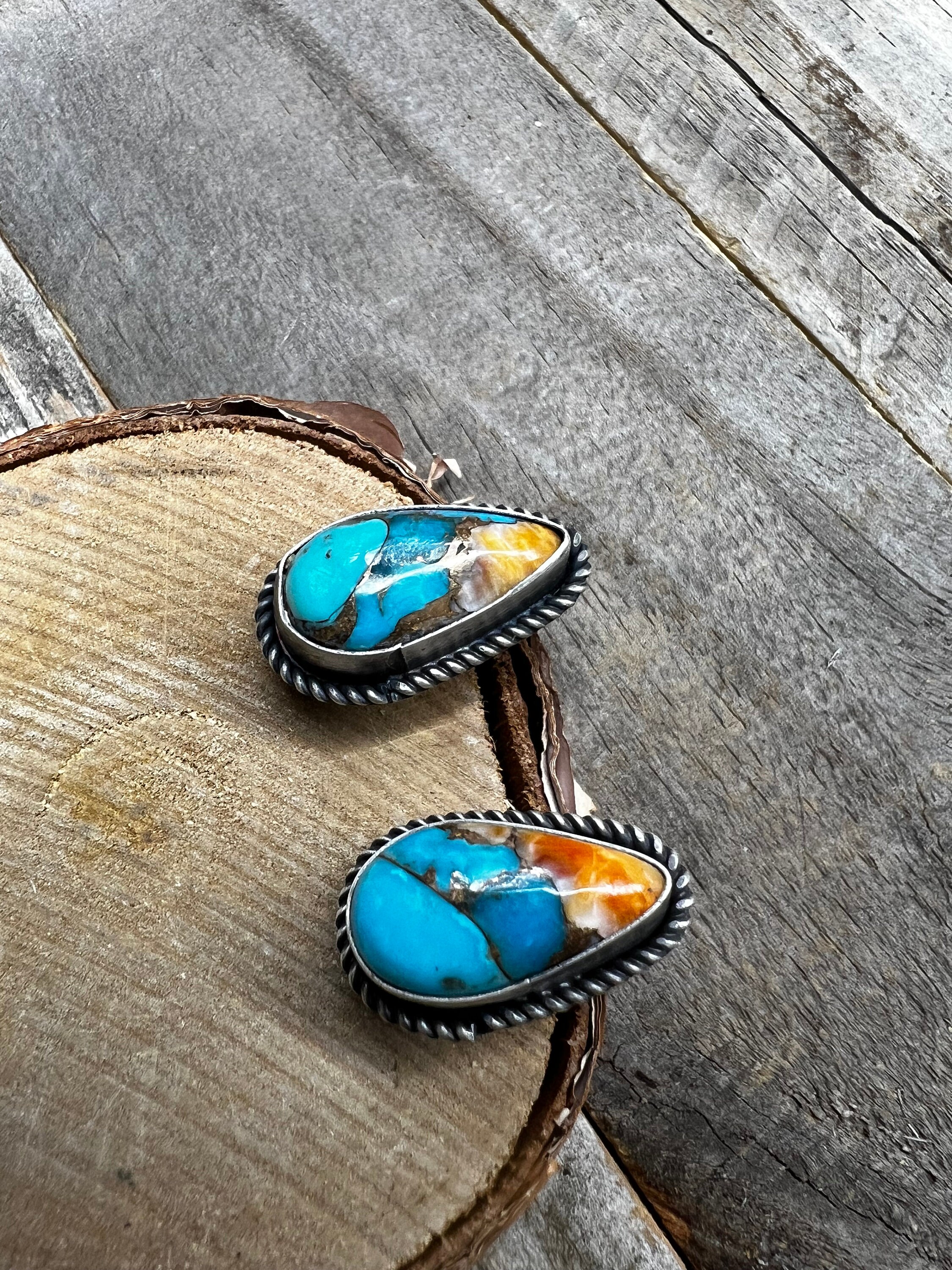 Navajo Made Compressed Turquoise Spiny Oyster Sterling Silver Vintage ...