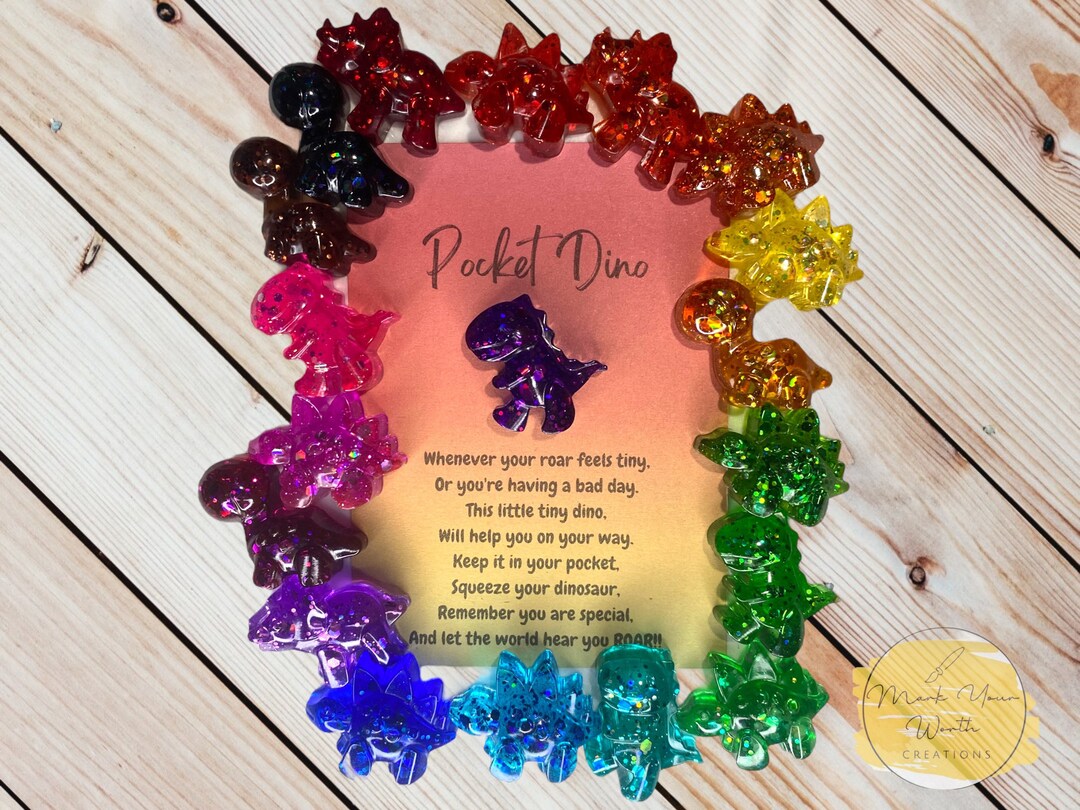 Pocket Dino, Pocket Hug, Pal, Worry Glitter Dinosaur Charm Gift, Child ...