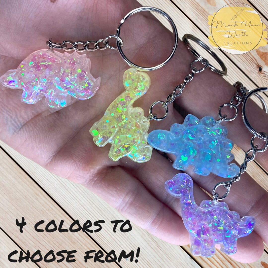 Pastel Glitter Dinosaur Keychains, Handmade Resin Dino, Novelty ...