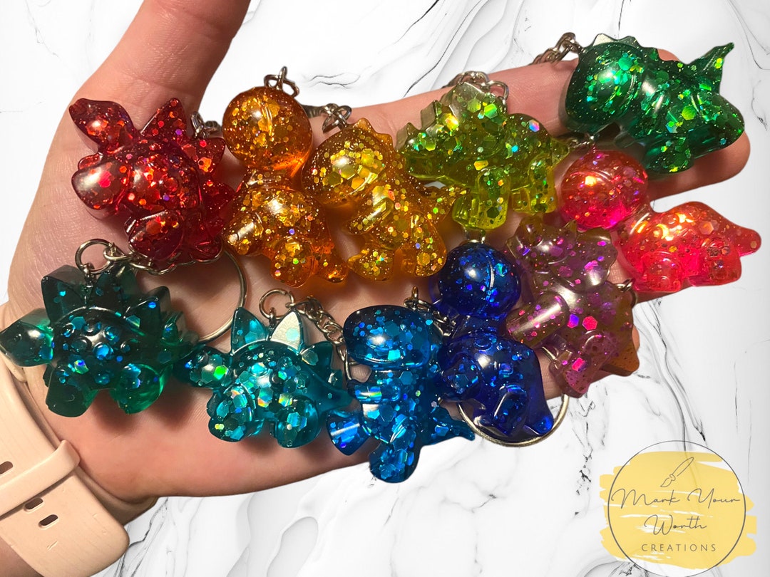 Dinosaur Keychains, Colorful Glitter Dino Keyrings, Vivid Vibrant ...