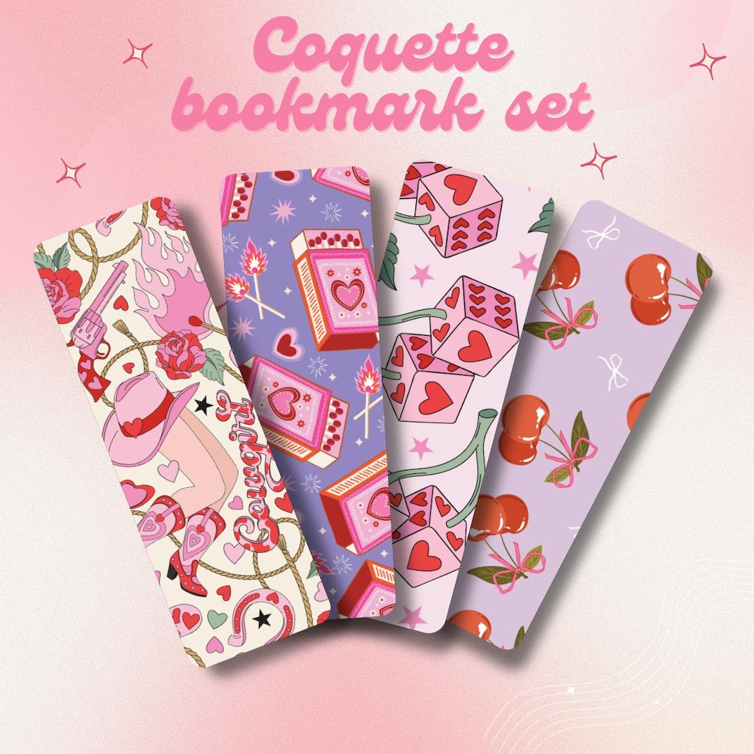 Set of Four Coquette Printable Bookmarks, Bookmark Digital Download ...