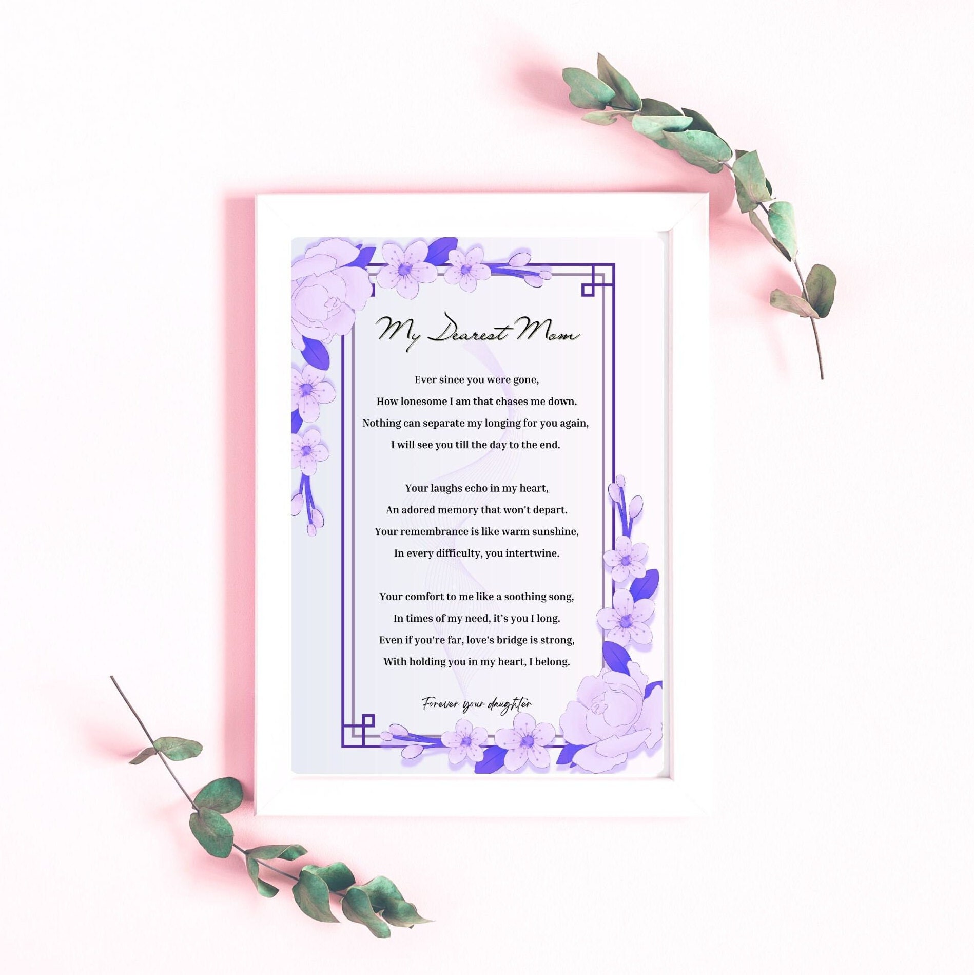 Memorial Poem From Daughter Dearest Mom Poem Memorial Bereavement Gift ...