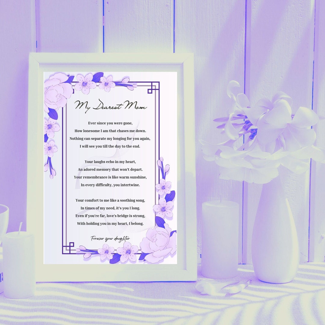 Memorial Poem From Daughter Dearest Mom Poem Memorial Bereavement Gift ...