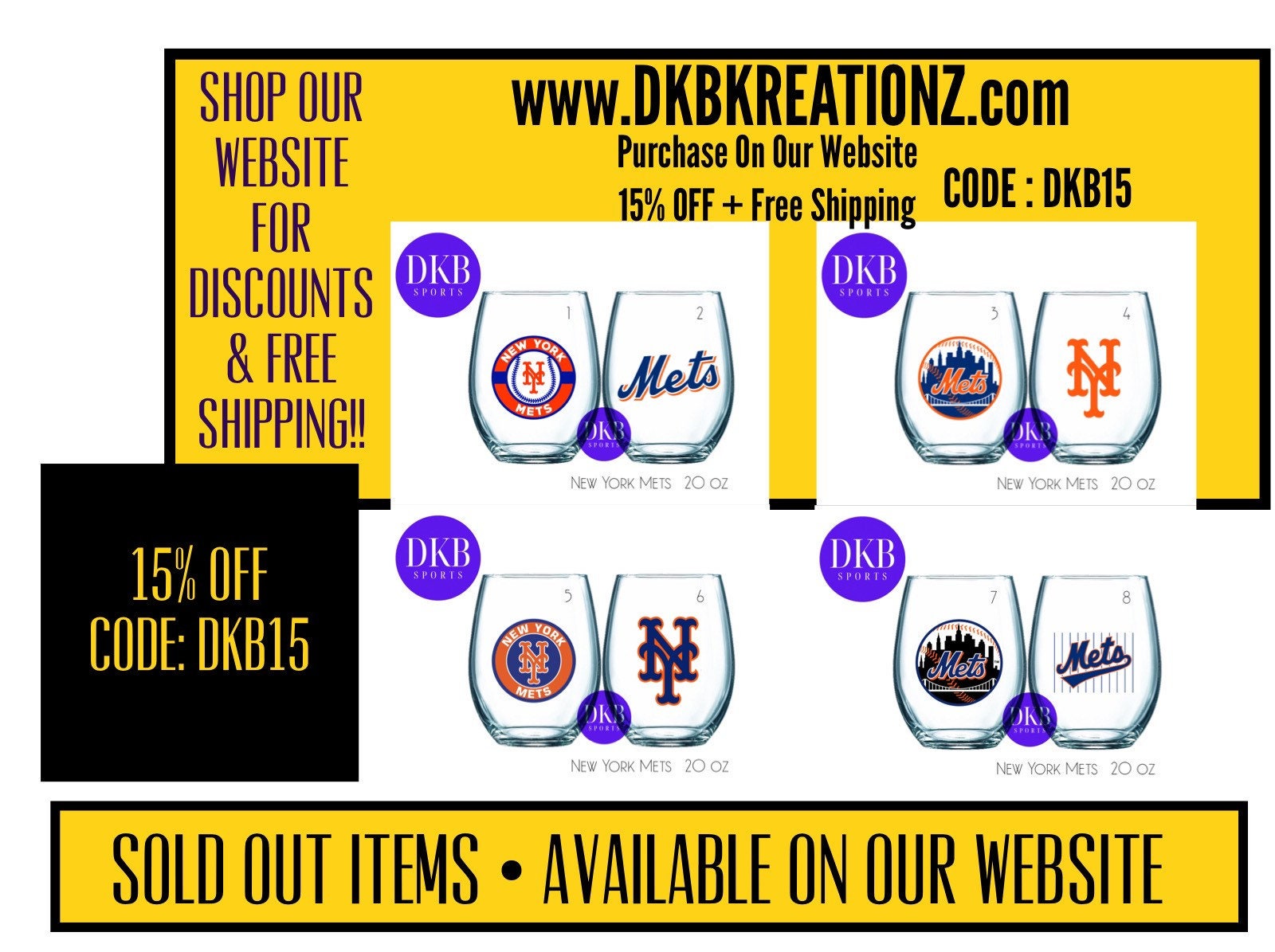 New York Mets Stemless Wine SINGLE GLASS Wine SETS Singles Barware - Etsy