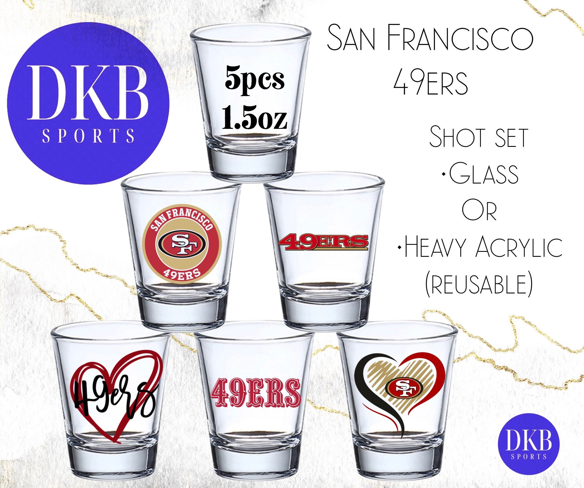San Francisco 49ers Shot Glass Set of 5 Glass Solid - Etsy