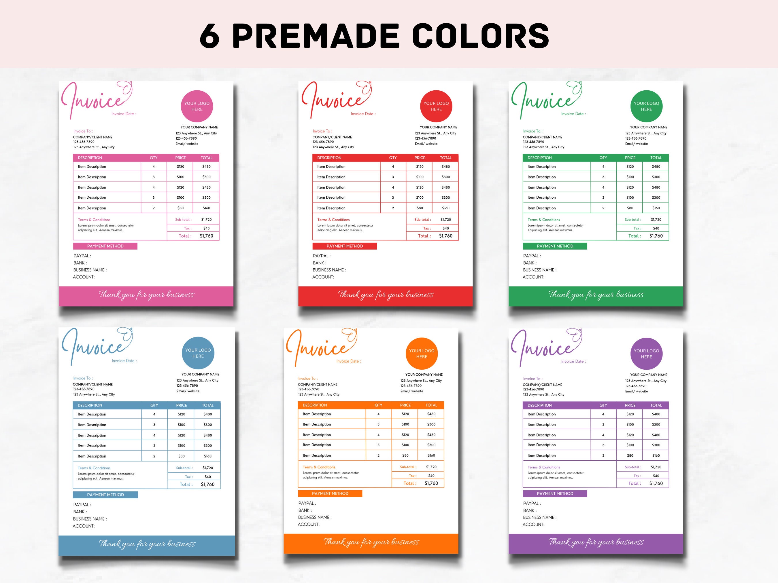 Invoice Template, Printable Invoice, Digital Invoice Form, Editable ...