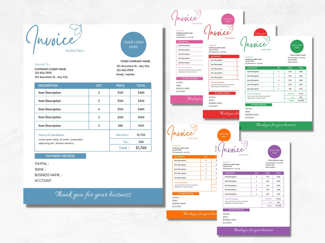 Invoice Template, Printable Invoice, Digital Invoice Form, Editable ...