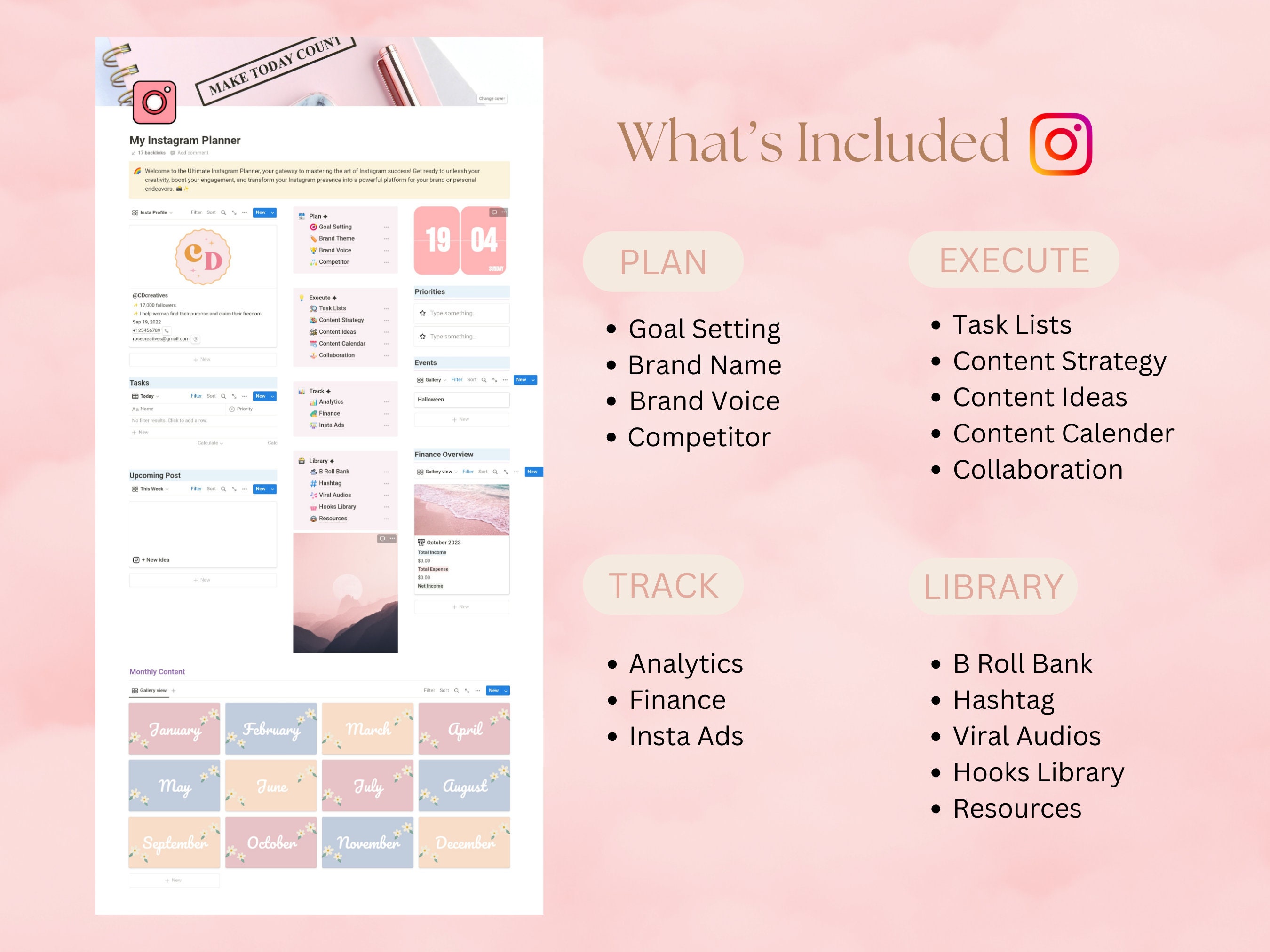 Notion Template Instagram Planner, Social Media Content Planner for ...