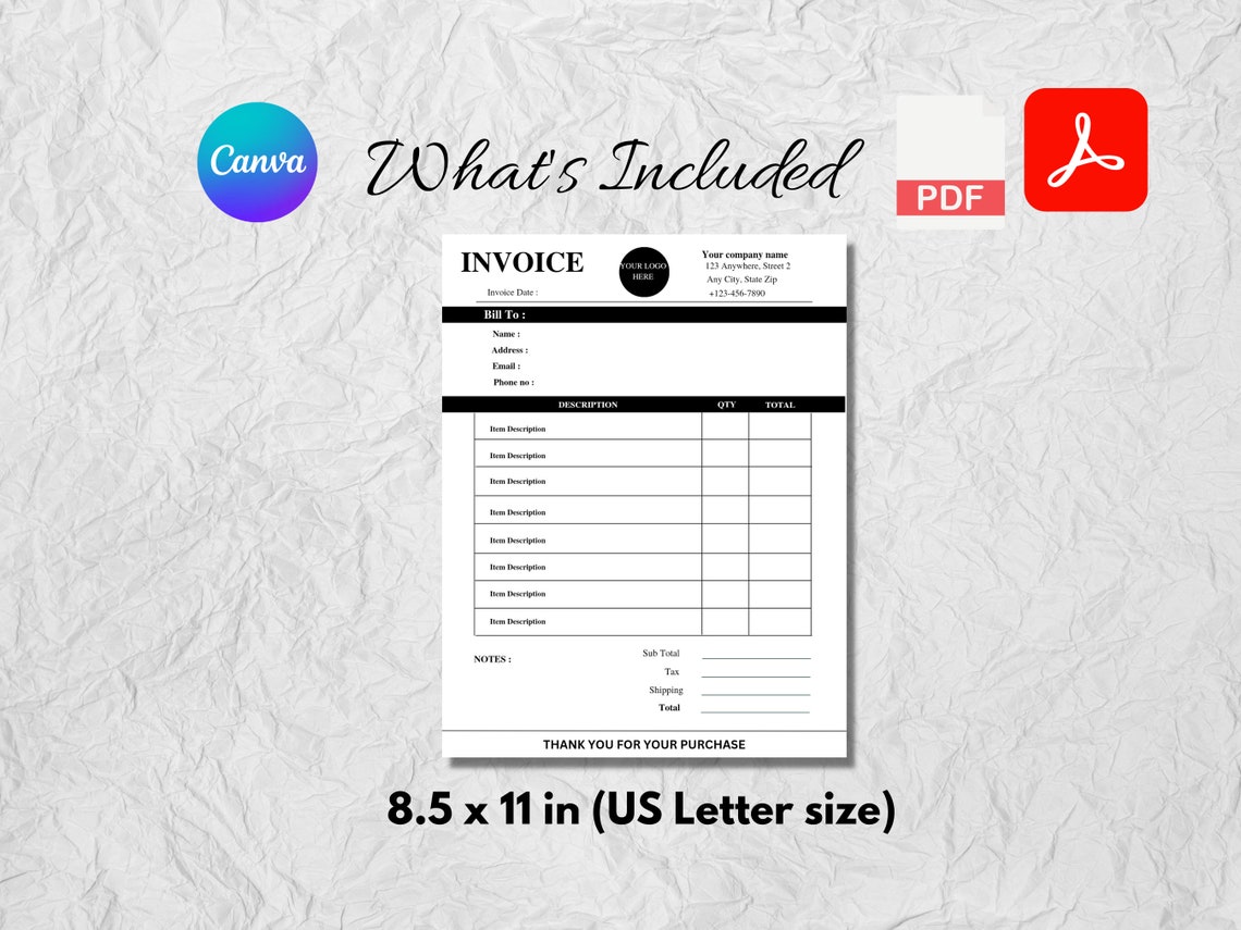 Invoice Template, Printable Invoice, Editable Invoice, Custome Invoice ...