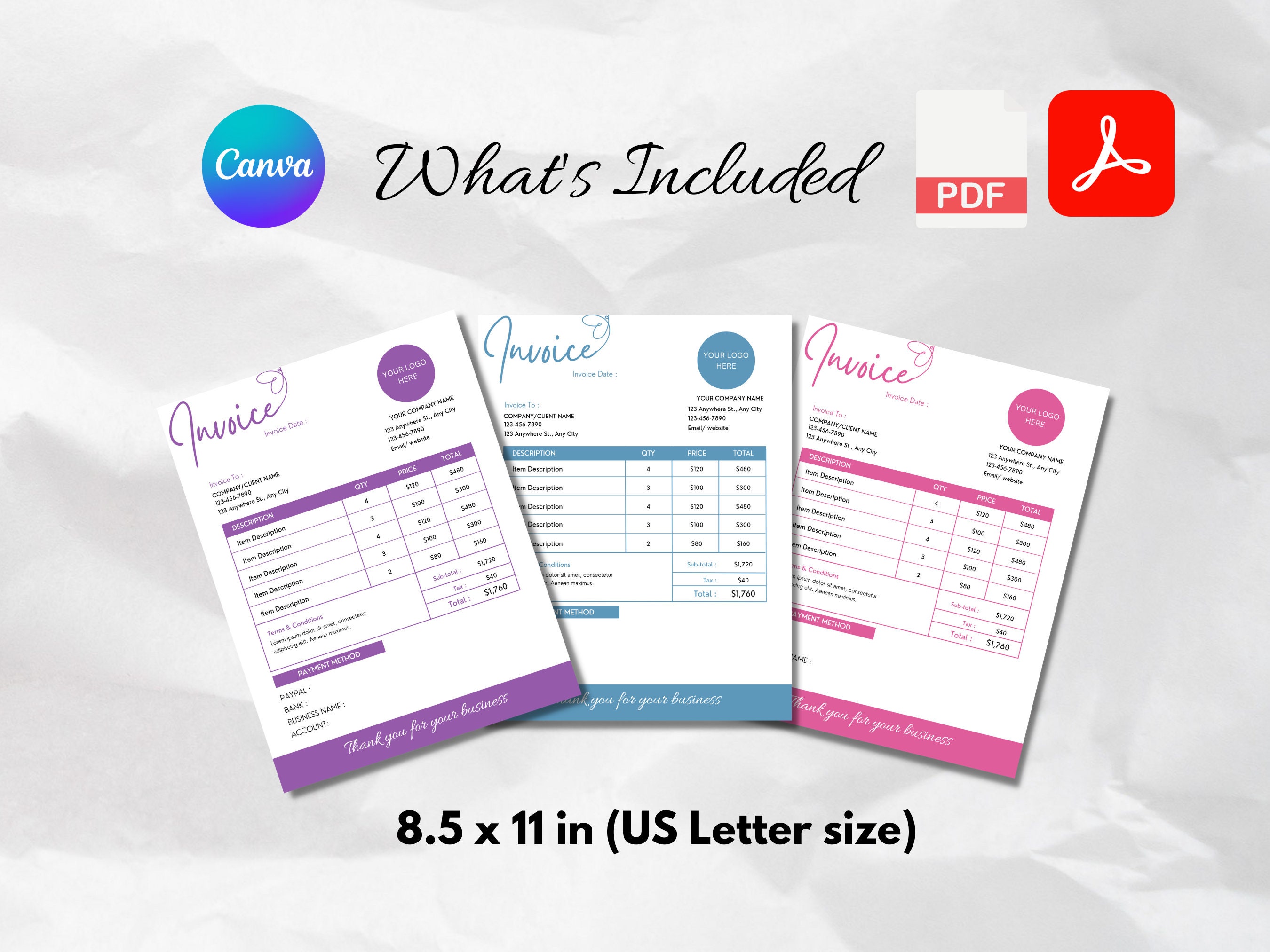 Invoice Template, Printable Invoice, Digital Invoice Form, Editable ...