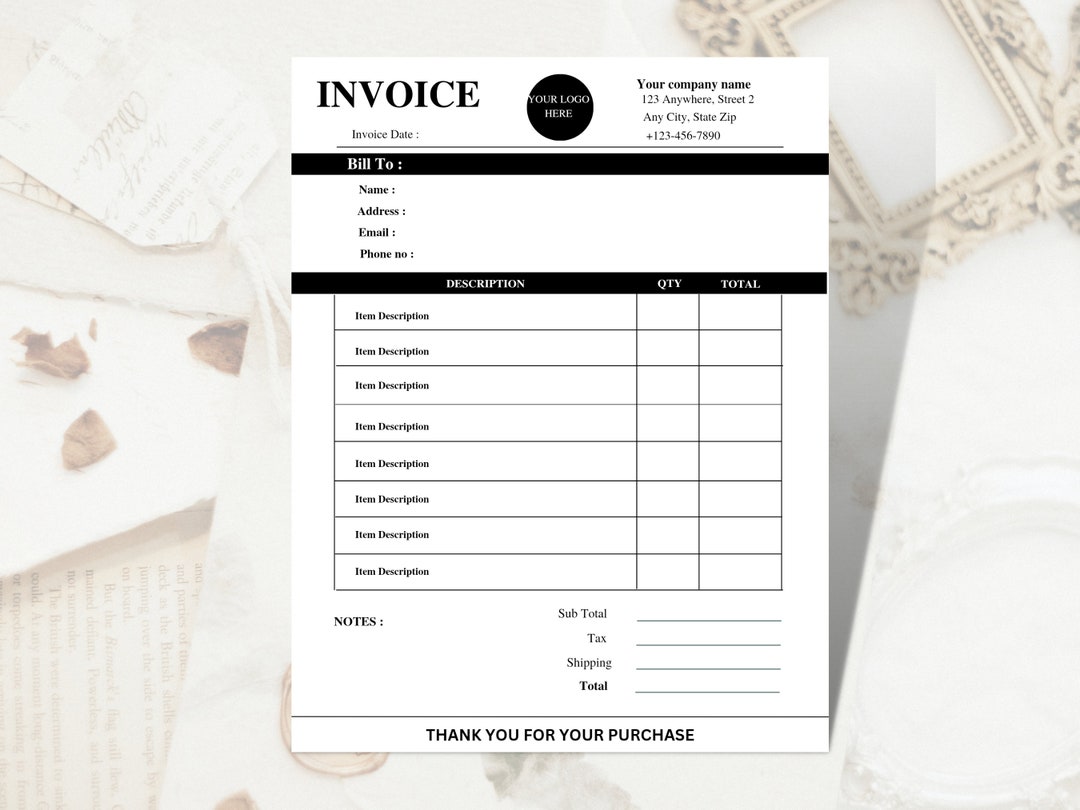 Invoice Template, Printable Invoice, Editable Invoice, Custome Invoice ...