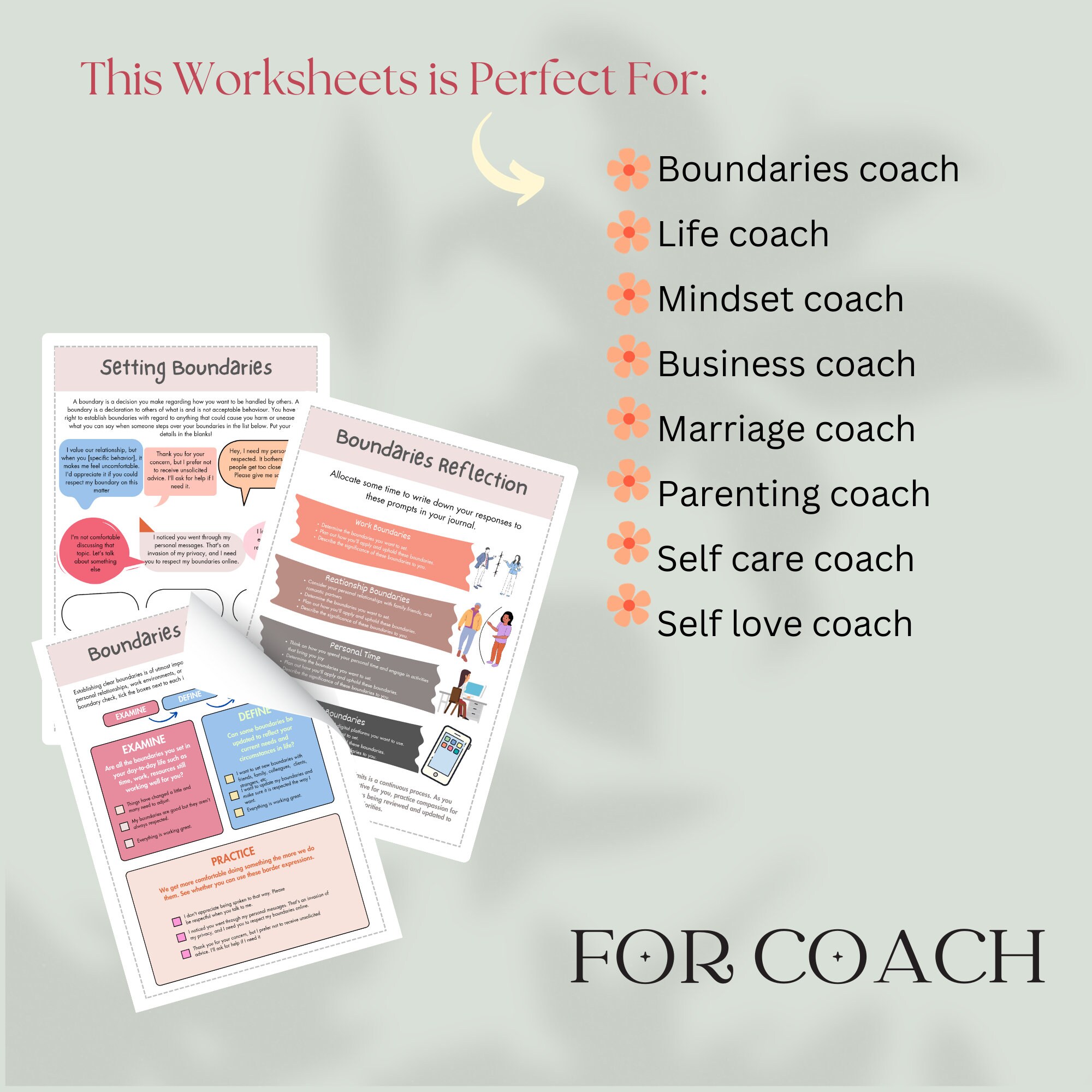 Setting Boundaries Worksheets, Rebrandable Resellable Coaching Workbook ...