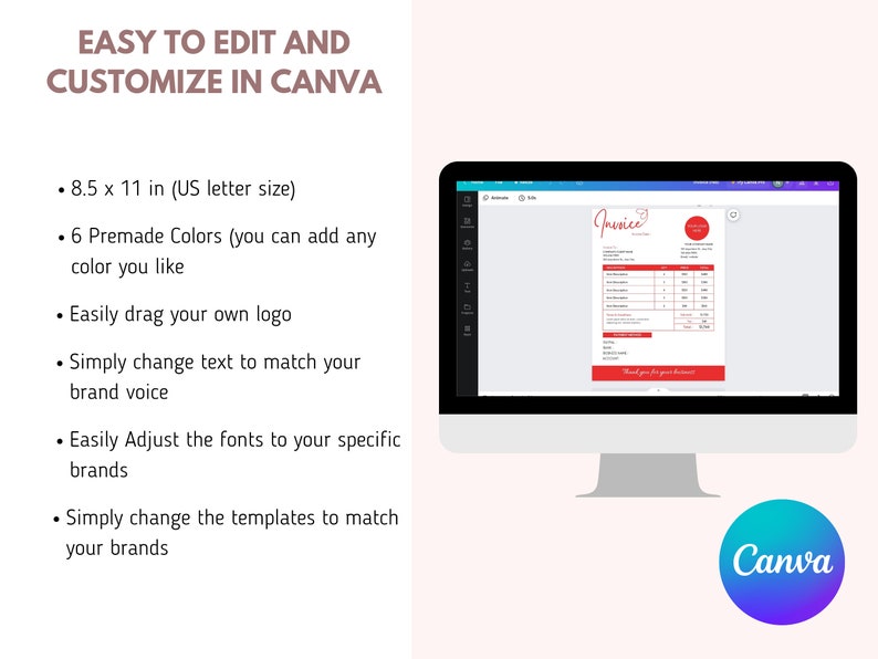 Invoice Template, Printable Invoice, Digital Invoice Form, Editable ...