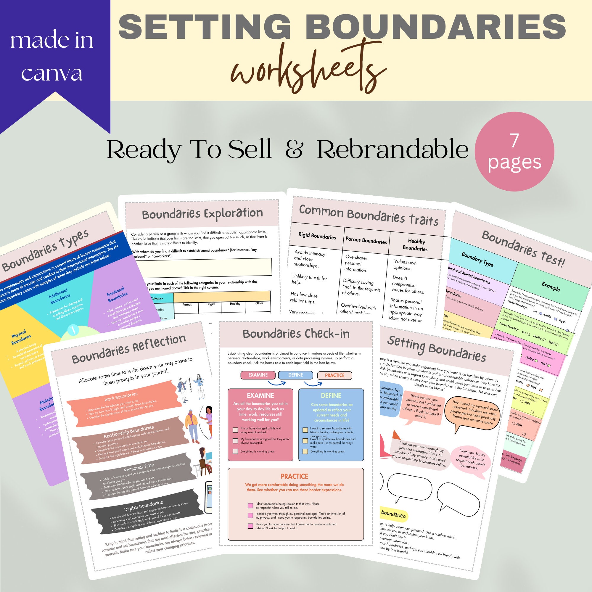 Setting Boundaries Worksheets, Rebrandable Resellable Coaching Workbook, Lead Magnet | Content ...