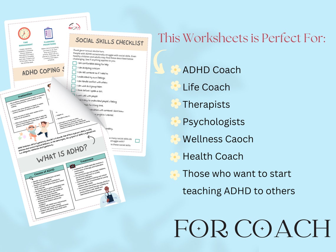 ADHD Success Blueprint Worksheets, Done for You Brandable Coaching ...