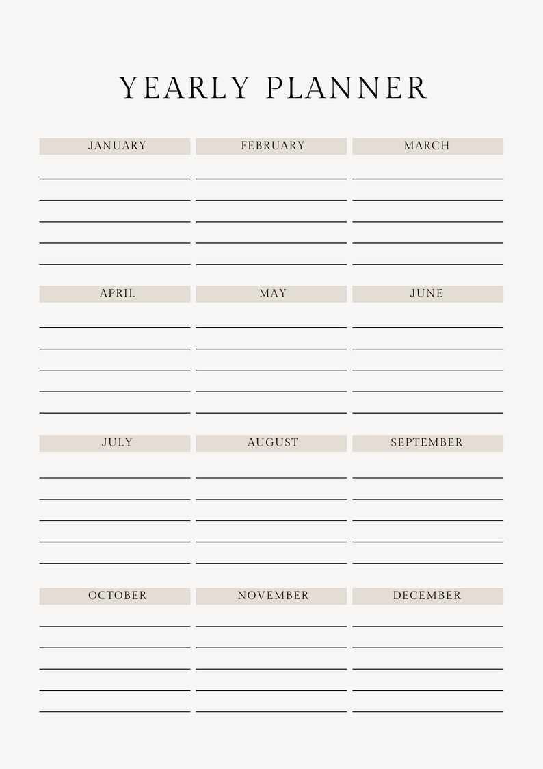 2022-2023 Printable Minimal Yearly Planner, Yearly Goal Planner, Yearly ...